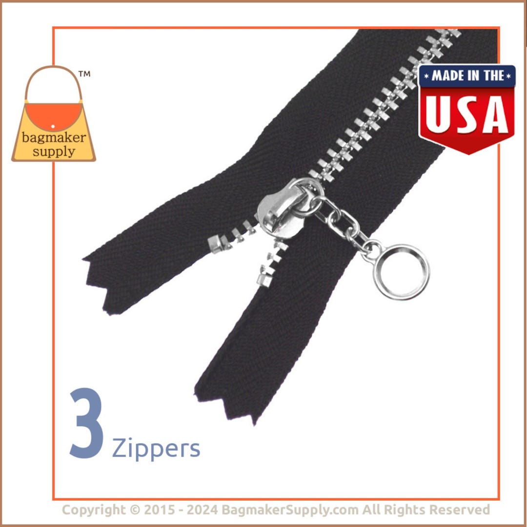 10 Inch Black YKK Ring Chain Zipper With Nickel Finish Metal Teeth ...