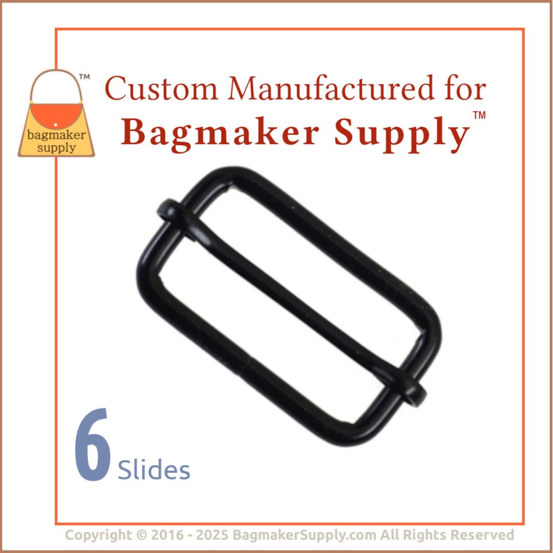 1-1/2 Inch Moving Bar Slide, Matte Black / Black Satin Finish, 6 Pack, 38 Mm Purse Strap ...