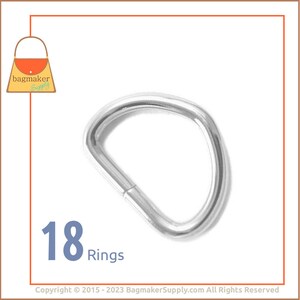 7/8 Inch D Ring, Nickel Finish, 18 Pieces, .875 Inch 22 Mm Wire Formed ...