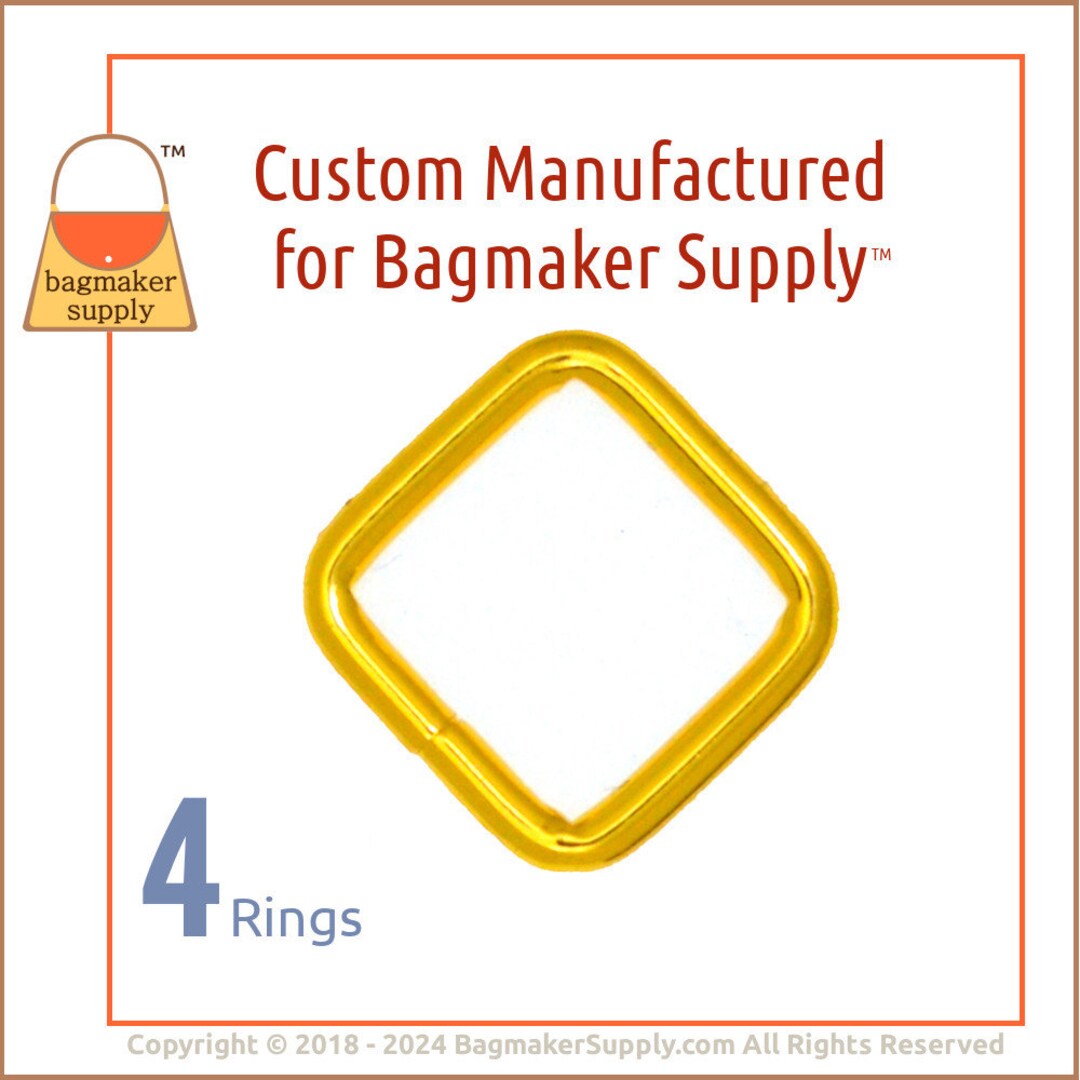1/2 Inch Square Ring, Deluxe Gold Finish, 4 Pack, .5 Inch 13 Mm ...