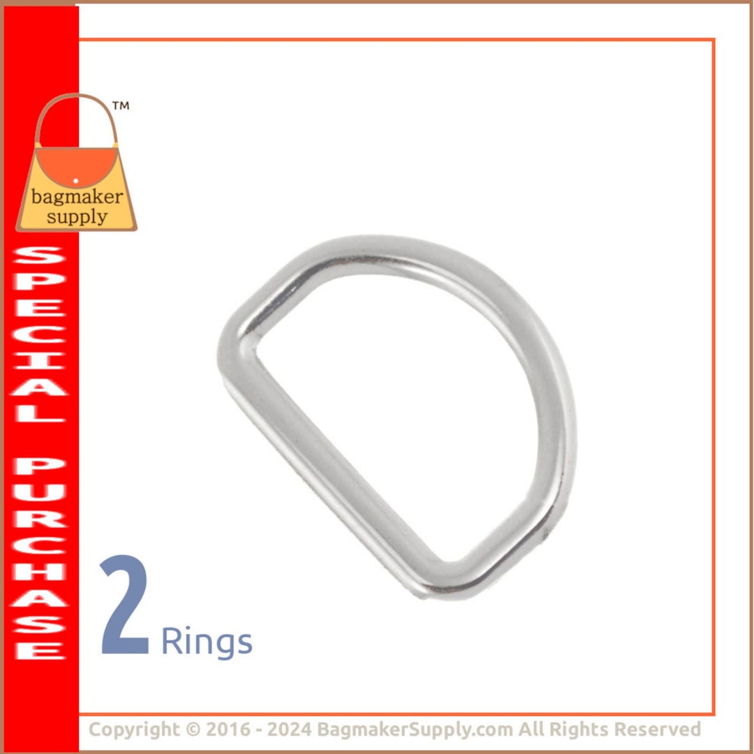 1 Inch D Ring, 5 Mm Gauge, Shiny Nickel Finish, 2 Piece Package, 25 Mm ...