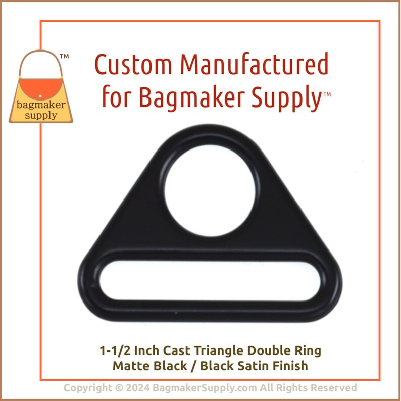 1-1/2 Inch Triangle Double Ring, Matte Black Finish, 38 Mm Slot and ...