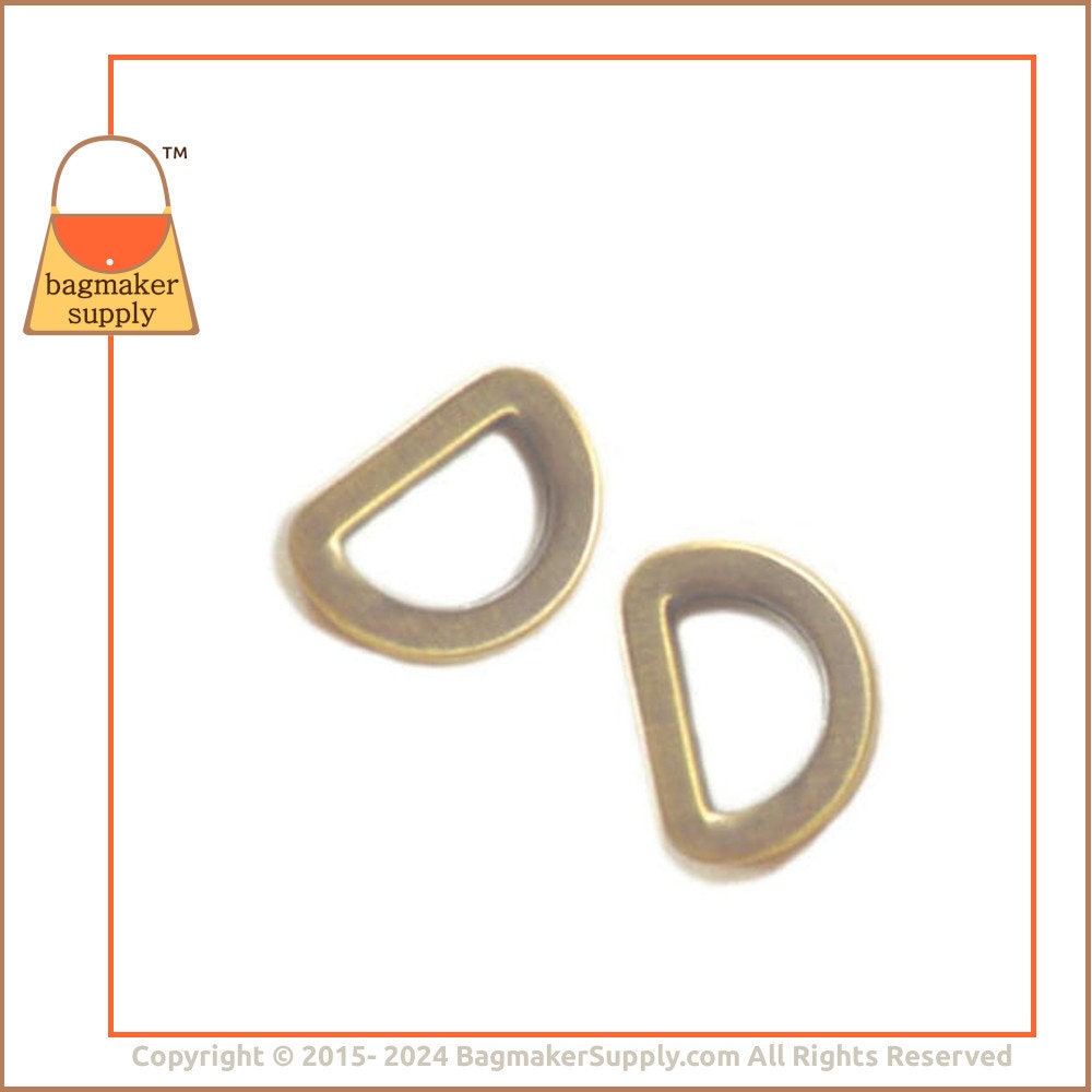1/2 Inch Flat Cast D Ring, Light Antique Brass / Antique Gold Finish, 6 ...