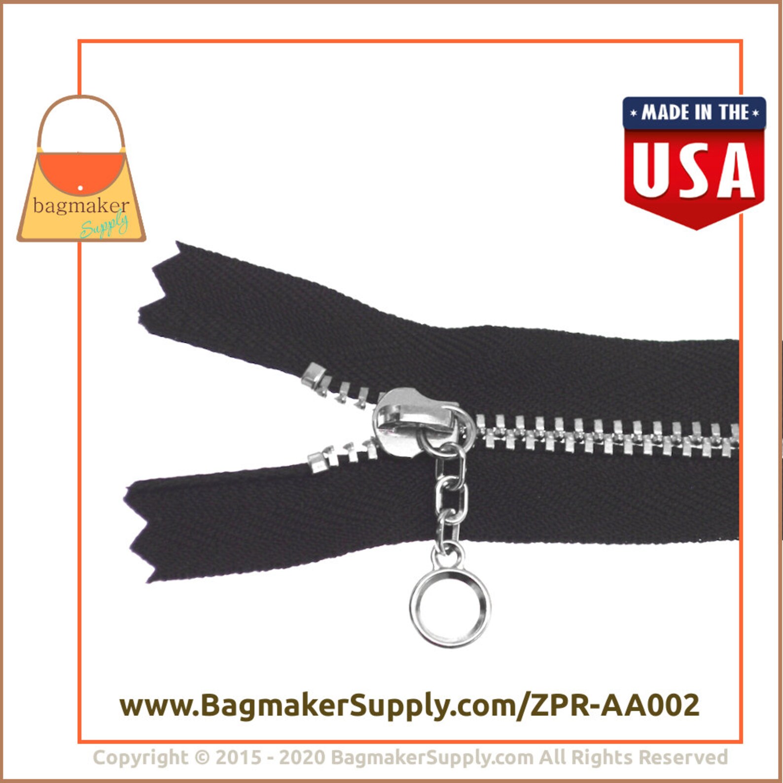 10 Inch Black YKK Ring Chain Zipper with Nickel Finish Metal | Etsy