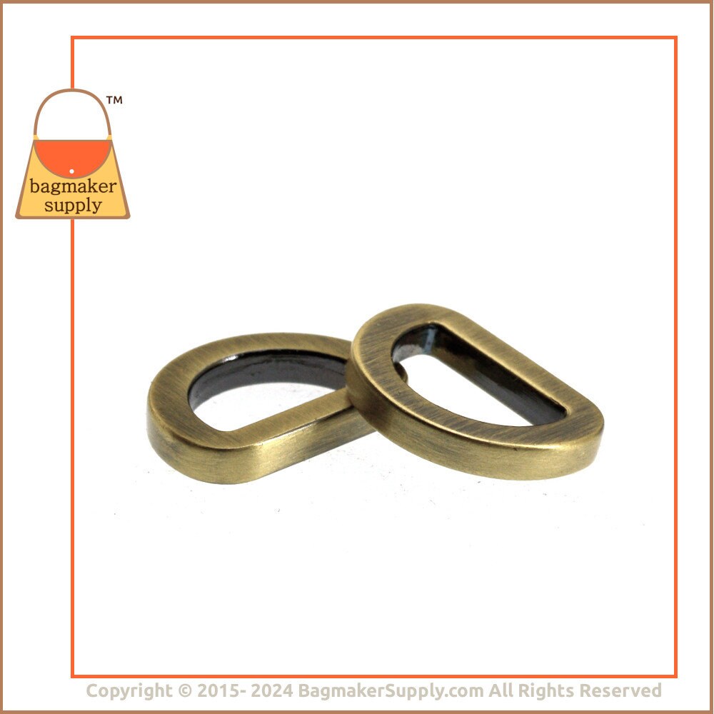 1/2 Inch Flat Cast D Ring, Light Antique Brass / Antique Gold Finish, 6 ...