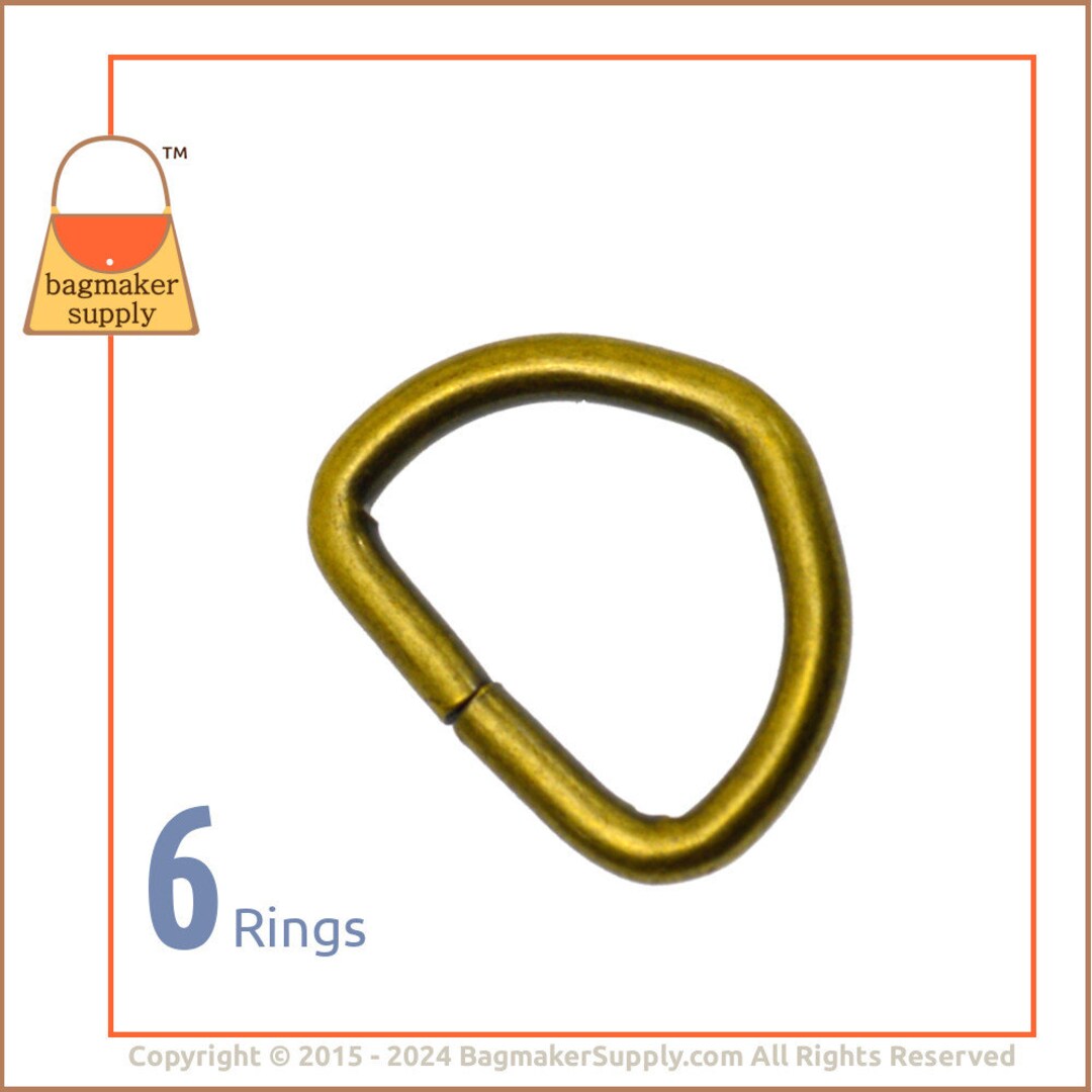7/8 Inch D Ring, Light Antique Brass / Antique Gold Finish, 6 Pieces ...