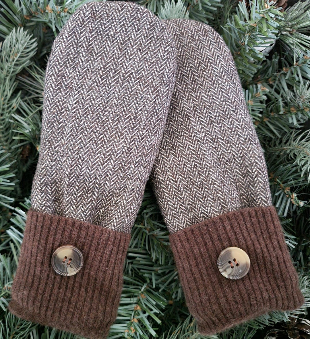 Recycled Wool Sweater Mittens, Brown Recycled Sweater Mittens, Fleece ...