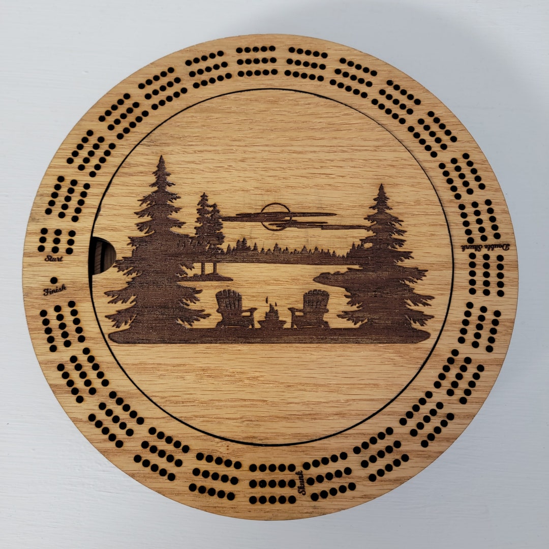 Laser Engraved 3 Track Adirondak Chairs by Lake Wood Cribbage Board ...