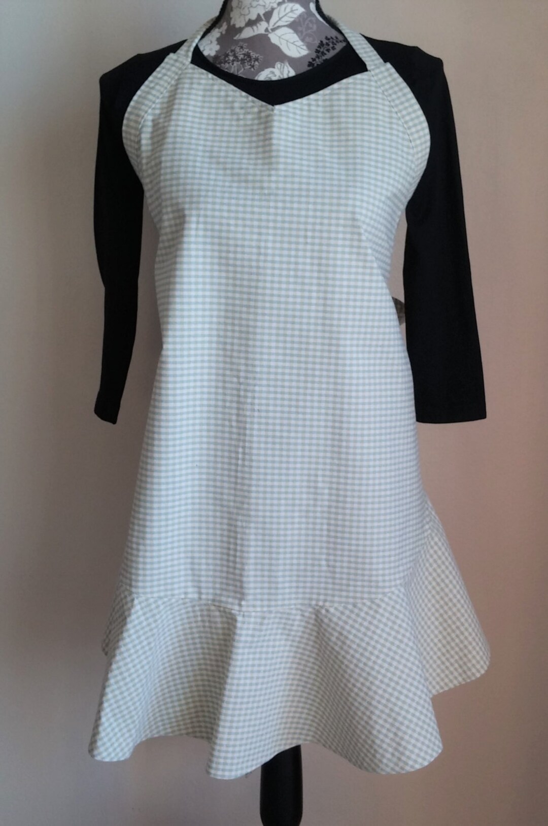 Gingham Apron, Apron, Yellow Light Blue and Cream Colored Gingham Apron ...