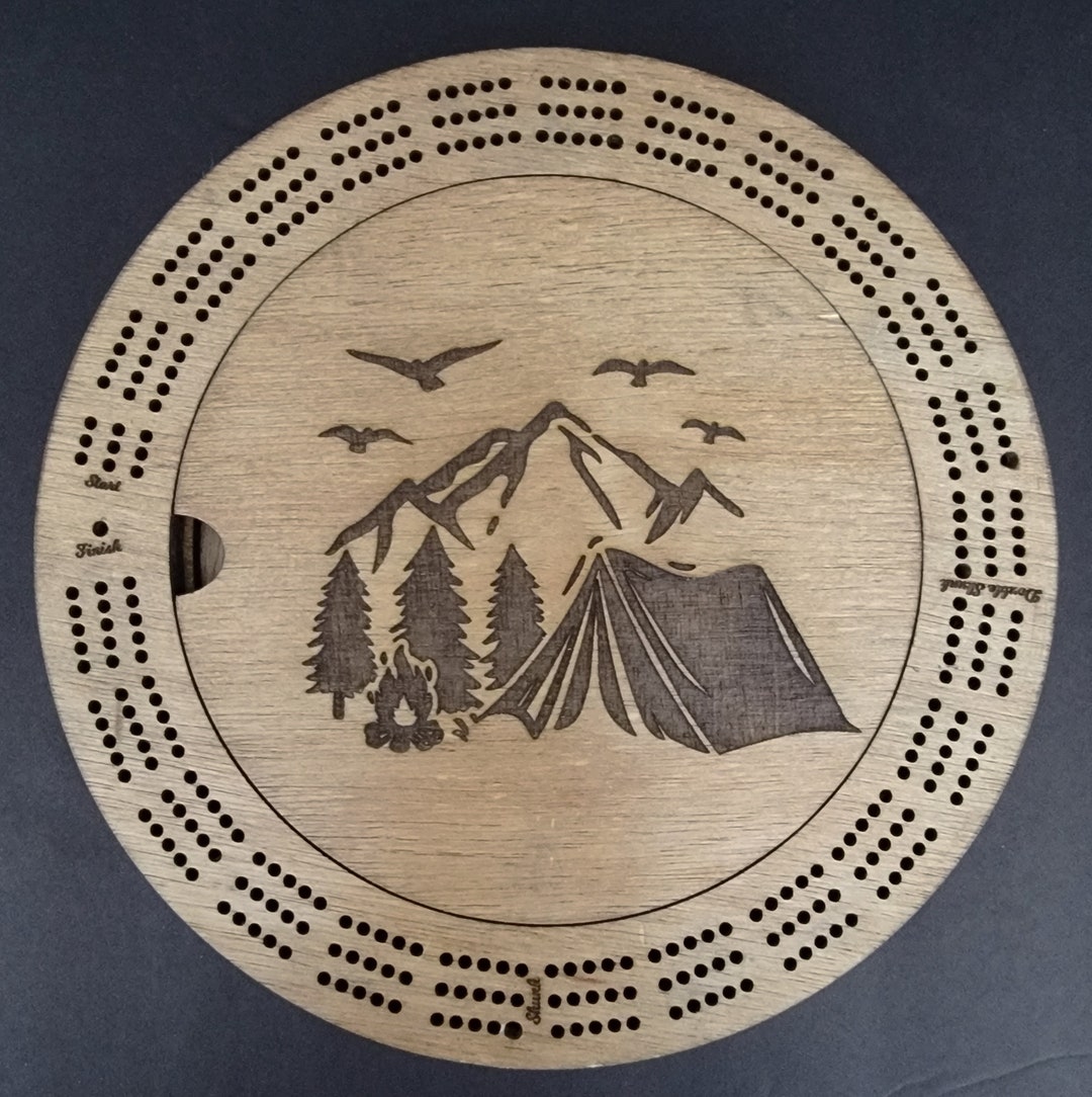Laser Engraved Tent Mountain Scene Cribbage Board With Cards & Pegs - Etsy