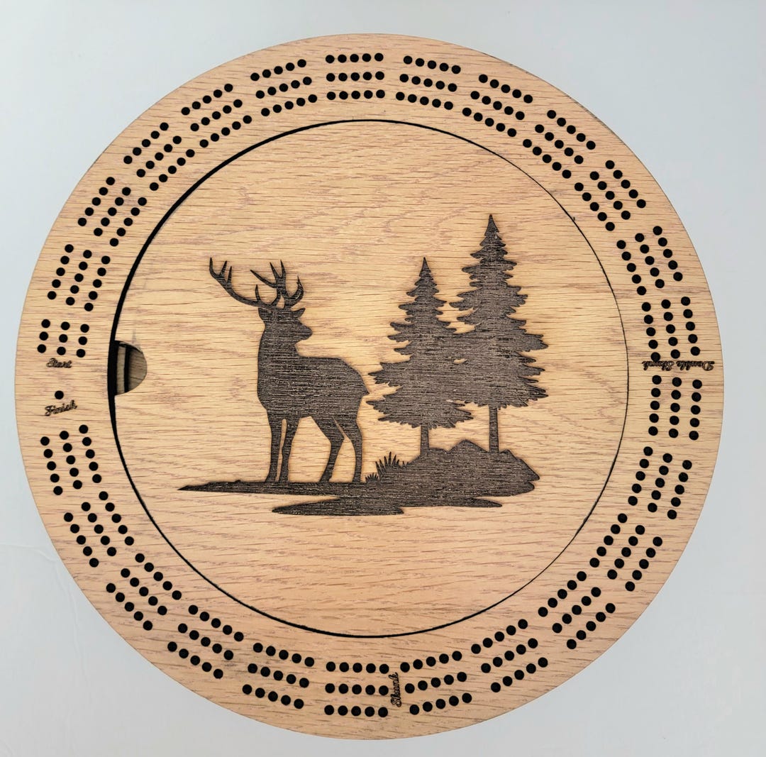 Laser Engraved Hunting Scene 3 Track Wood Cribbage Board With Cards and ...