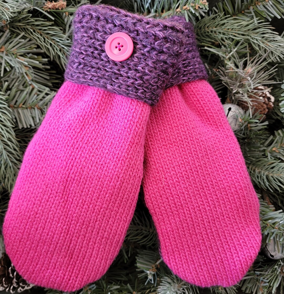 Recycled Pink and Purple Sweater Mittens, Sweater Mittens, Fleece Lined ...