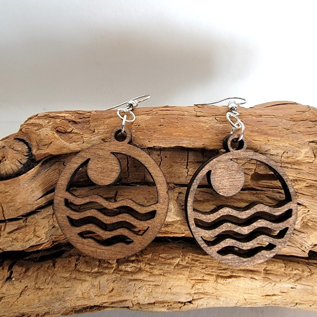 Waves and Sun Laser Cut Dangle Earrings, Sun and Waves Laser Cut Dangle ...