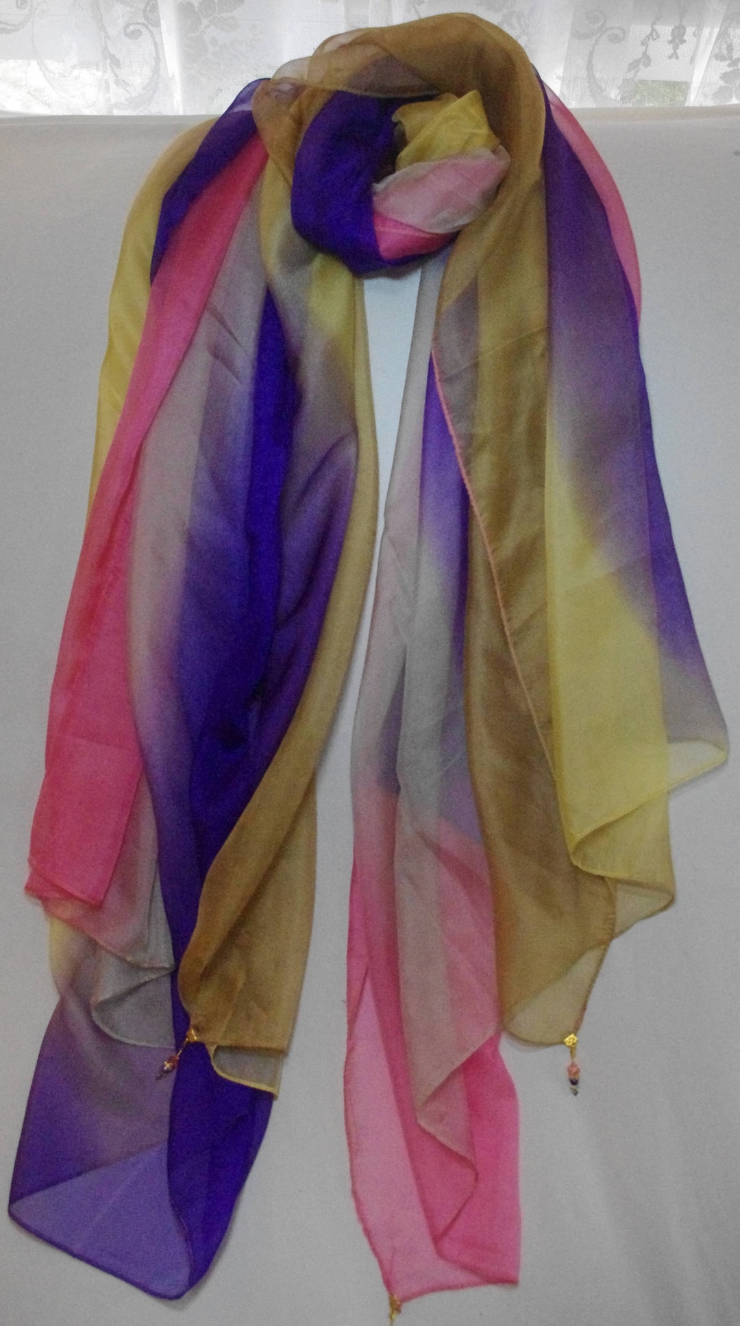 Beautiful Large Chiffon Beaded Scarf - Etsy