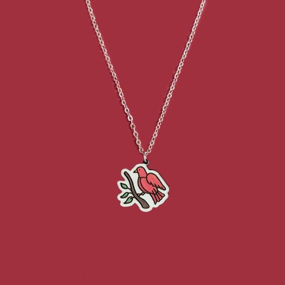 Scarlet Tanager Red Bird Necklace Bird Jewelry Wooden Bird | Etsy