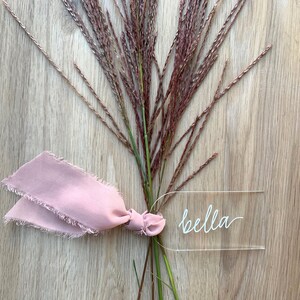 Script on Arch Acrylic Place Cards with Blush Chiffon Ribbon | Etsy
