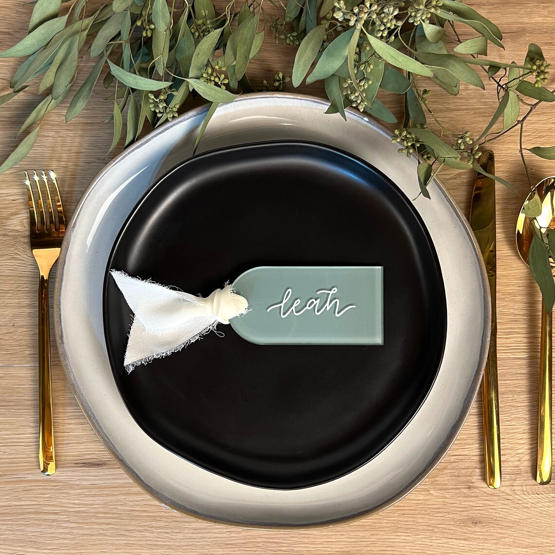 Sage Green Arch Acrylic Name Tag W/ Custom Script Place Card - Etsy