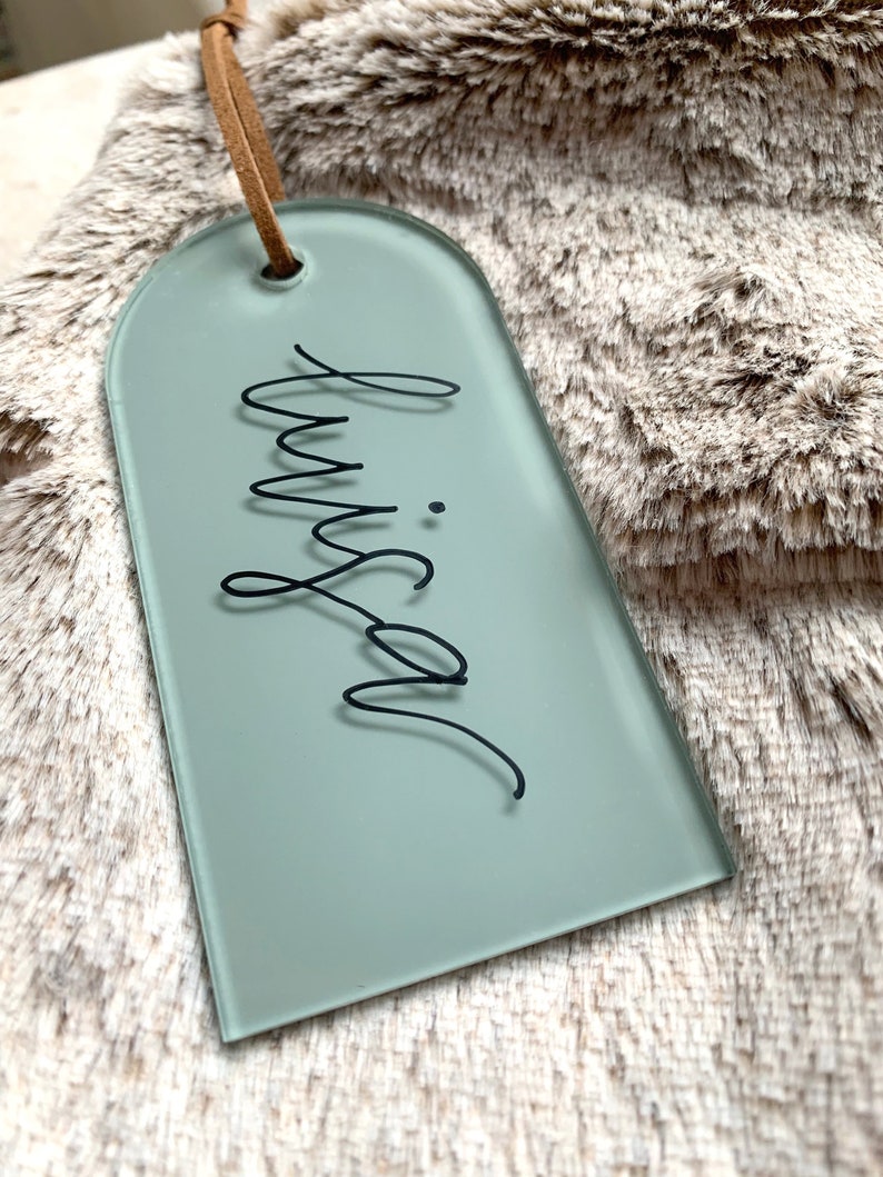 Sage Green Arch Acrylic Name Tag w/ Custom Script Hanging | Etsy