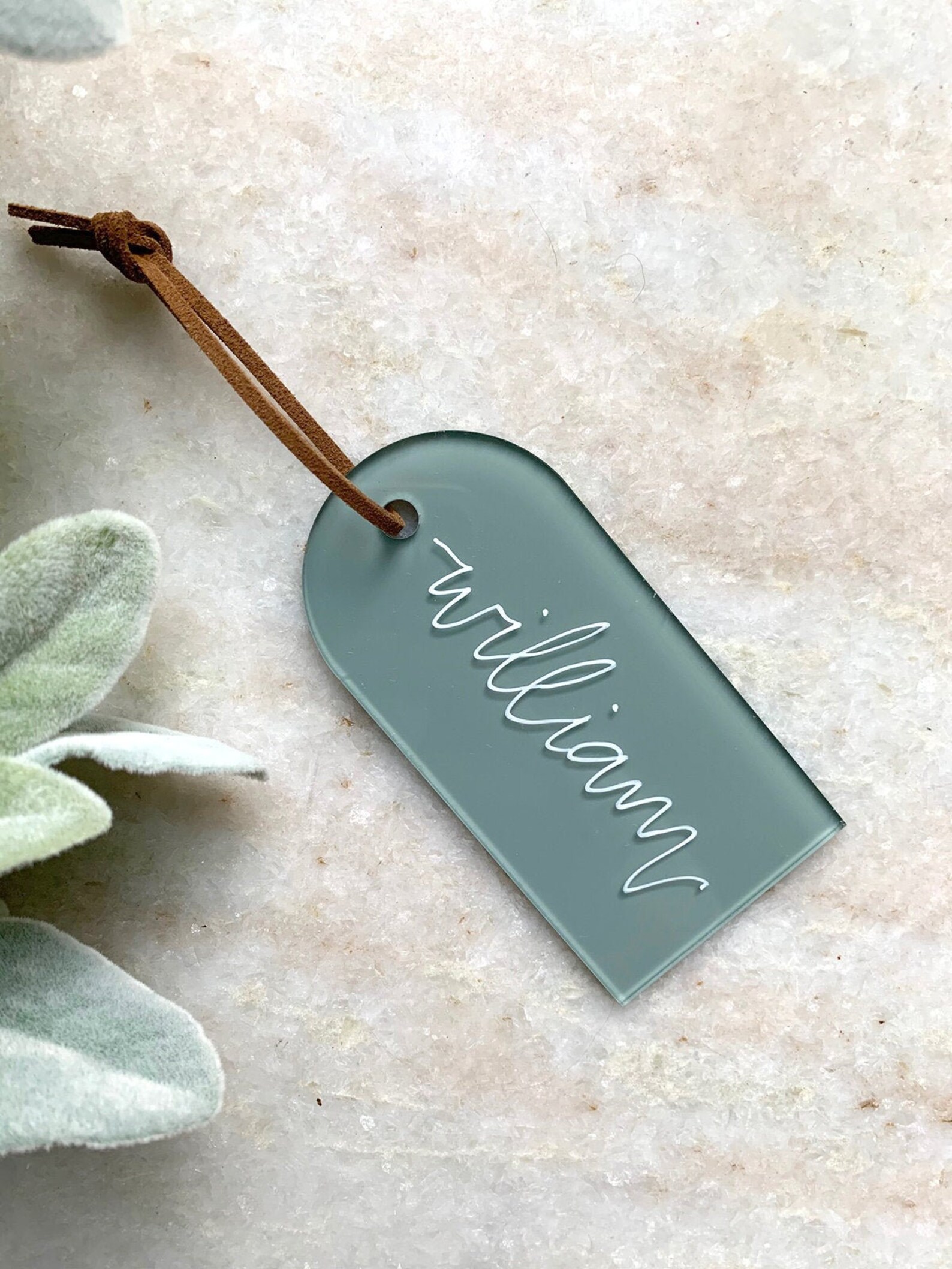 Sage Green Arch Acrylic Name Tag w/ Custom Script Hanging | Etsy