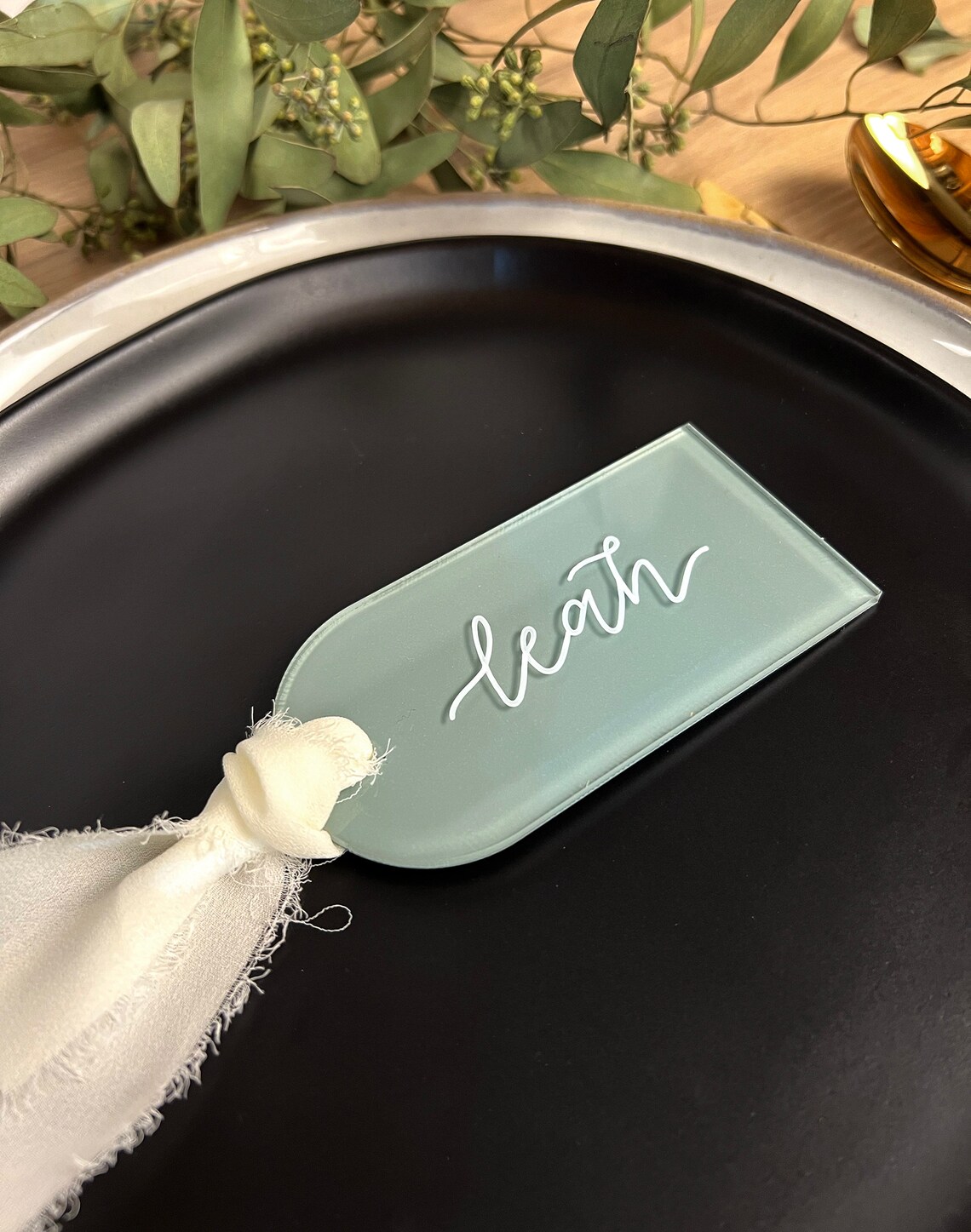 Sage Green Arch Acrylic Name Tag W/ Custom Script Place Card - Etsy