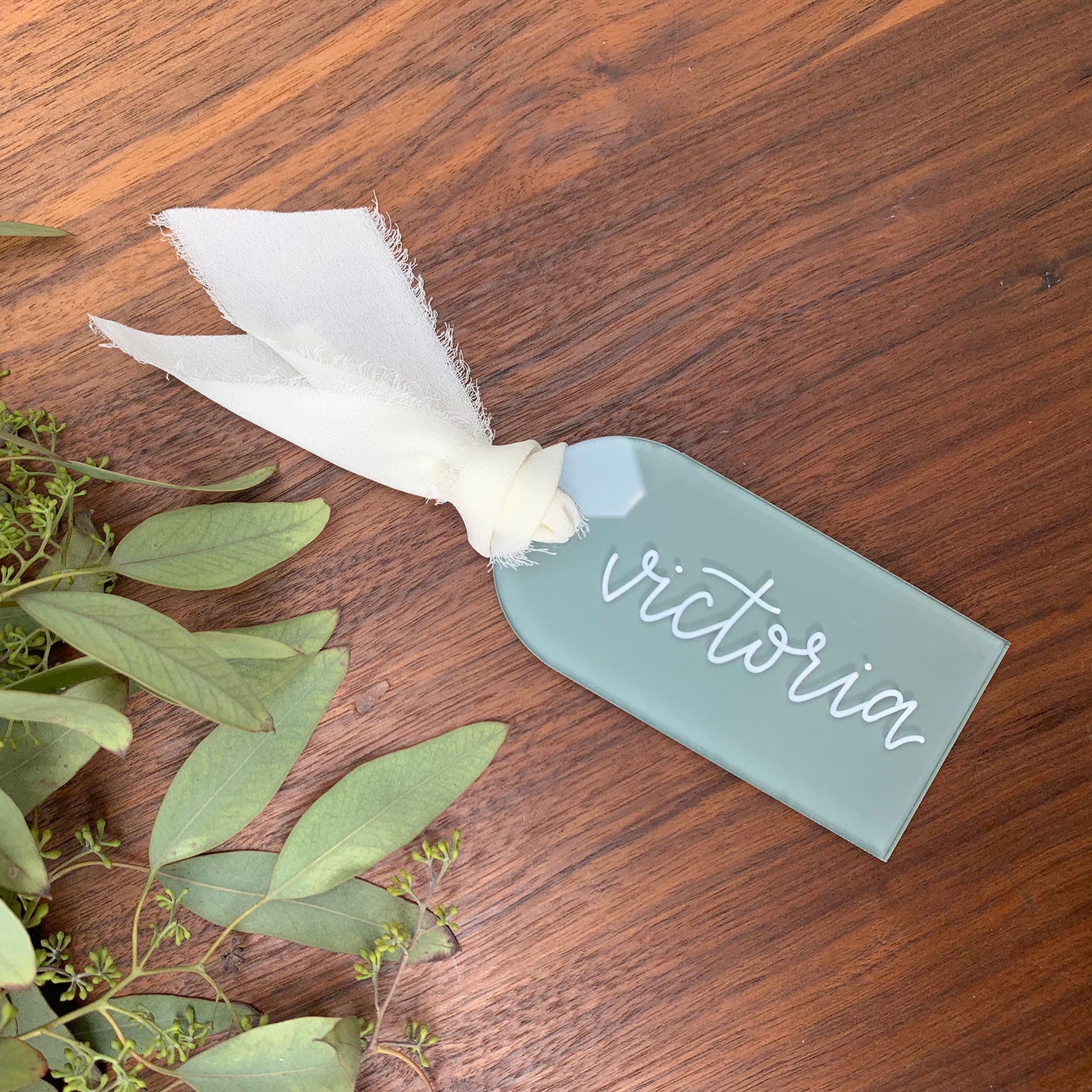 Sage Green Arch Acrylic Name Tag W/ Custom Script Place Card - Etsy