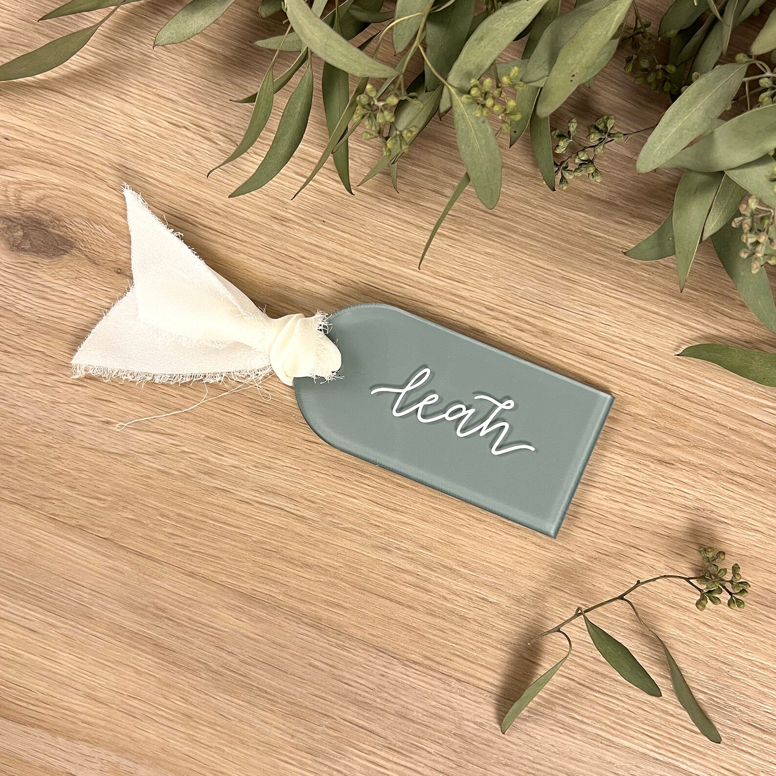 Sage Green Arch Acrylic Name Tag W/ Custom Script Place Card - Etsy
