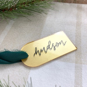 Gold Arch Acrylic Name Tag With Custom Script Hanging Modern Stocking ...