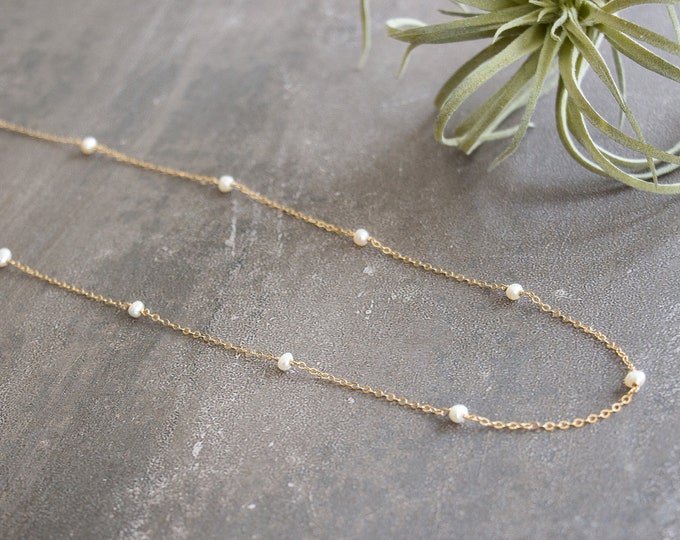 Pearl Chain Necklace, Pearl and Gold Necklace, Tin Cup Pearl, Gold ...
