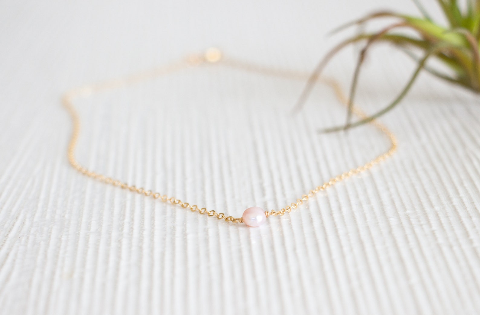 Pink Pearl Necklace, Pearl Pendant Necklace, Small Pearl Necklace, Gold ...