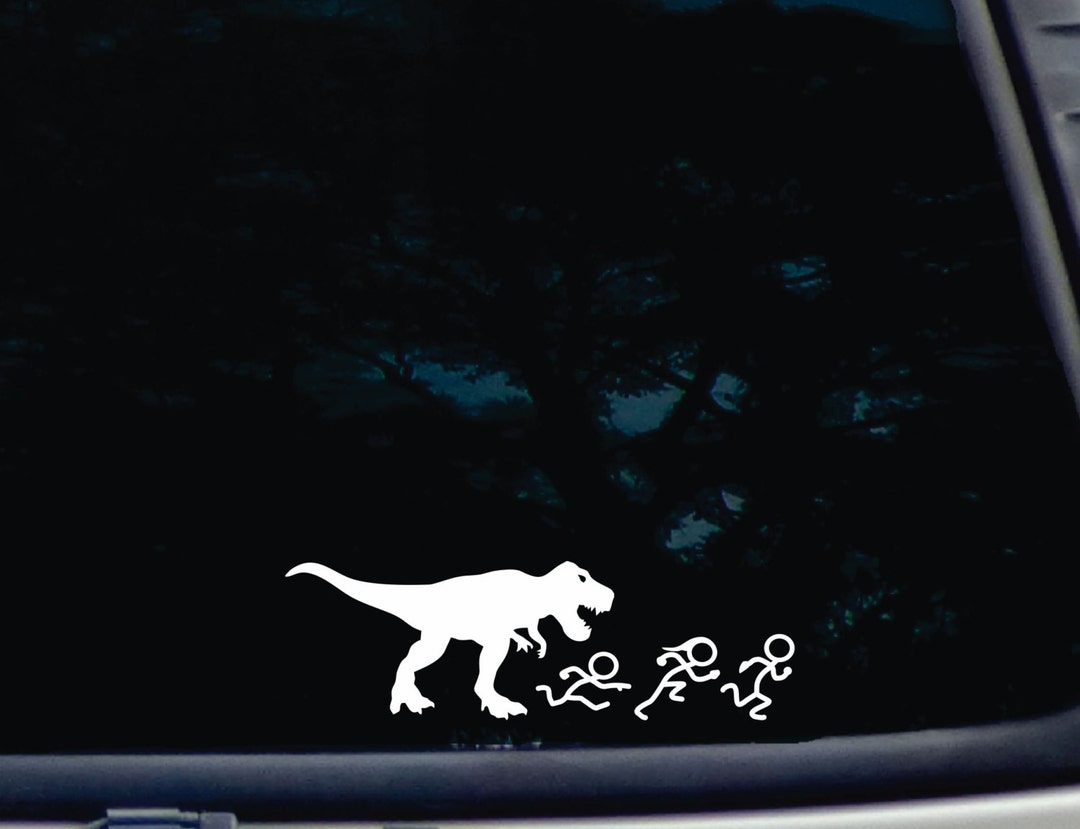 T-rex Chasing Stick Figure Family! Funny Die Cut Vinyl Decal [a-1822 ...