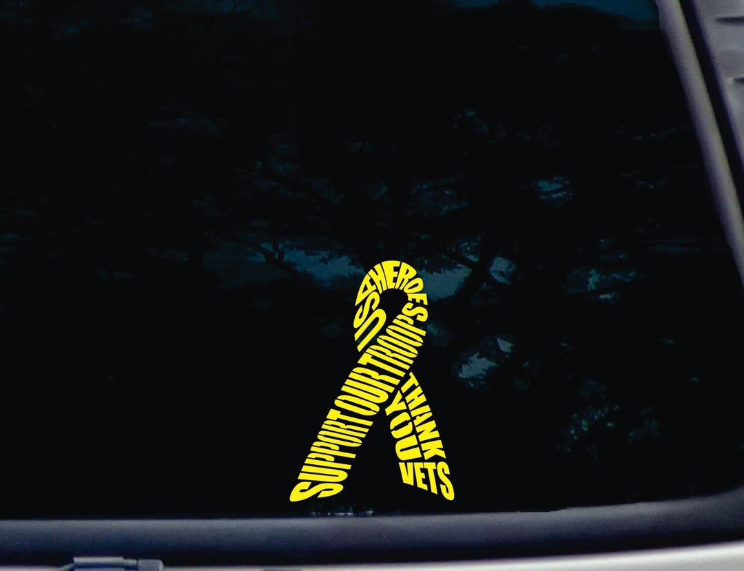 Military Support Ribbon Support Our Troops Die Cut Yellow Vinyl Window ...
