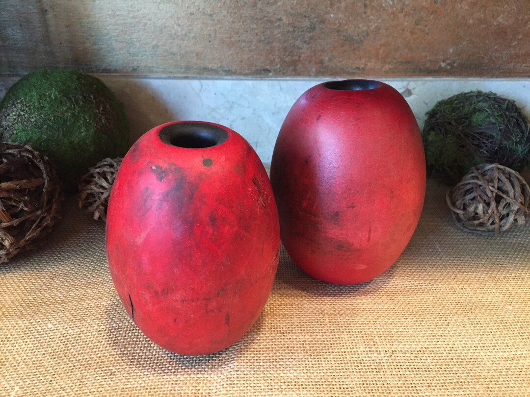 Vintage Red Vases/ Oblong Shaped Red Vases/ Modern Vases/ Red Modern ...