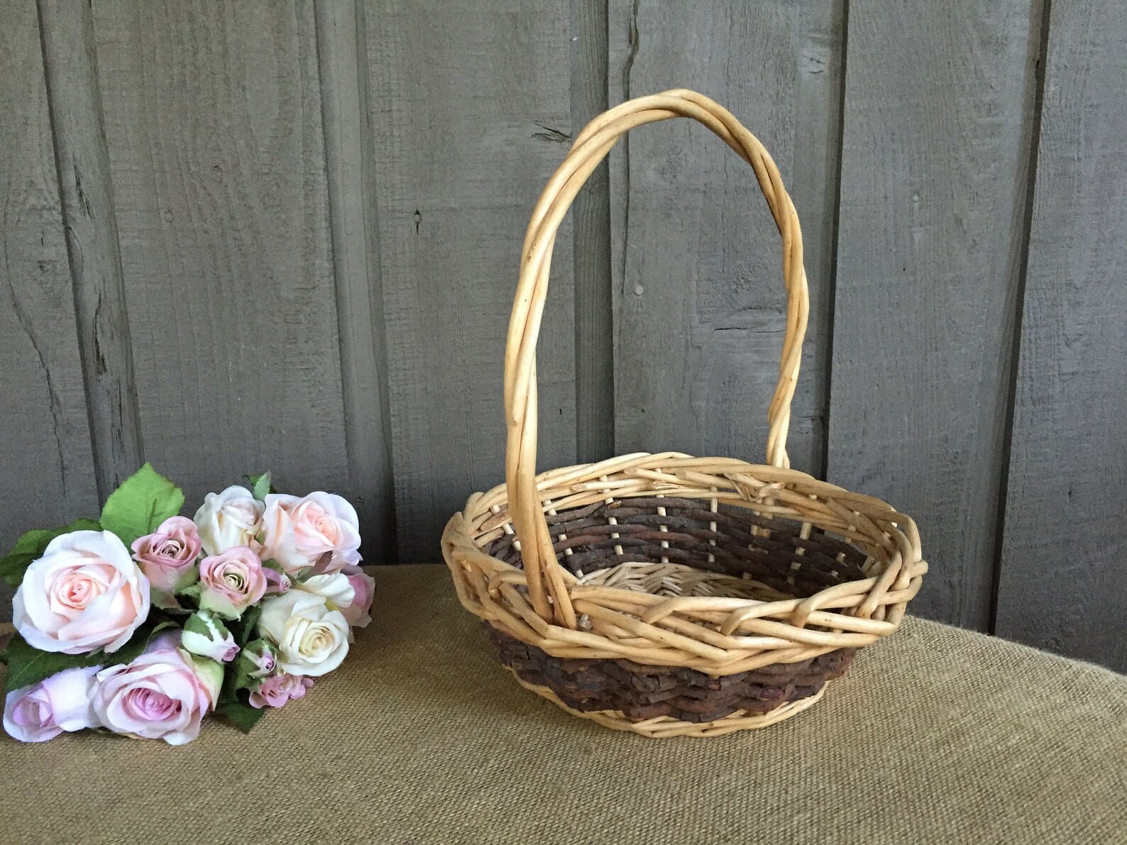 Rustic Basket/ Two Tone Basket/ Vintage Basket/ Wedding | Etsy