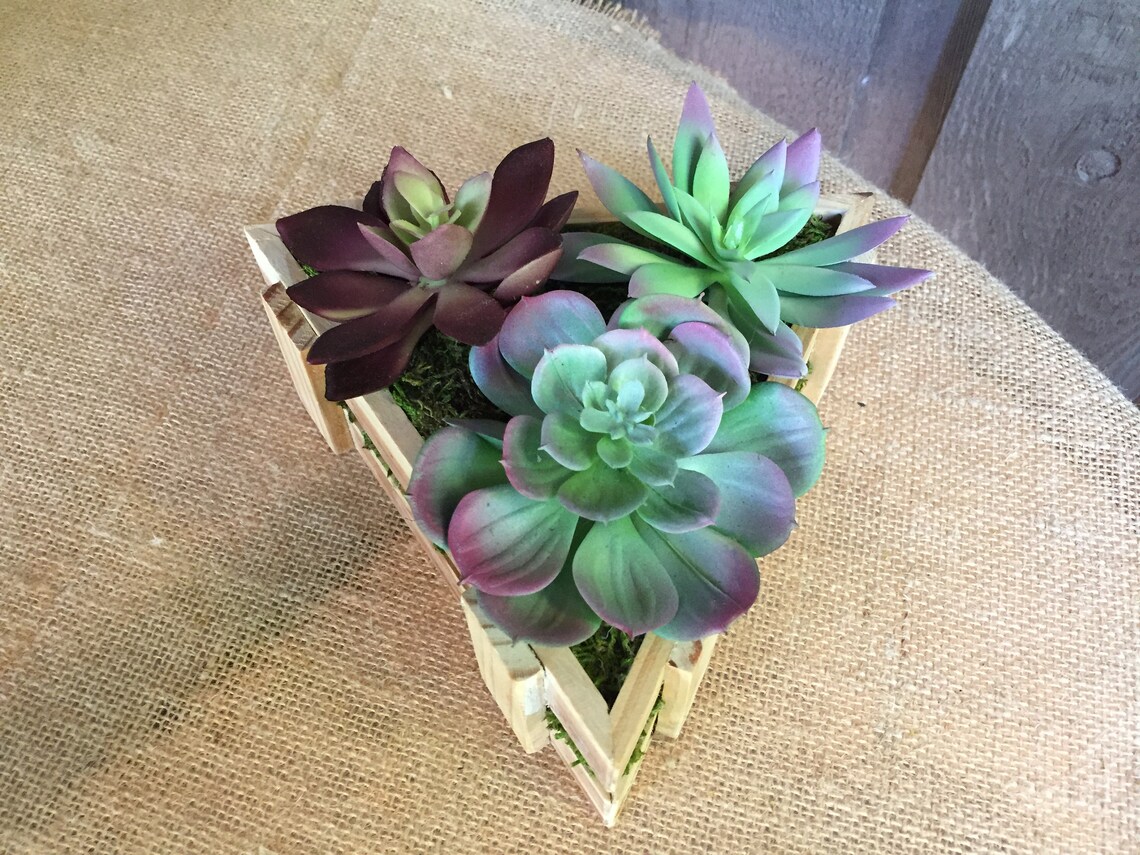 Faux Succulents in a Crate/ Farmhouse Succulents Arrangement/ Faux ...