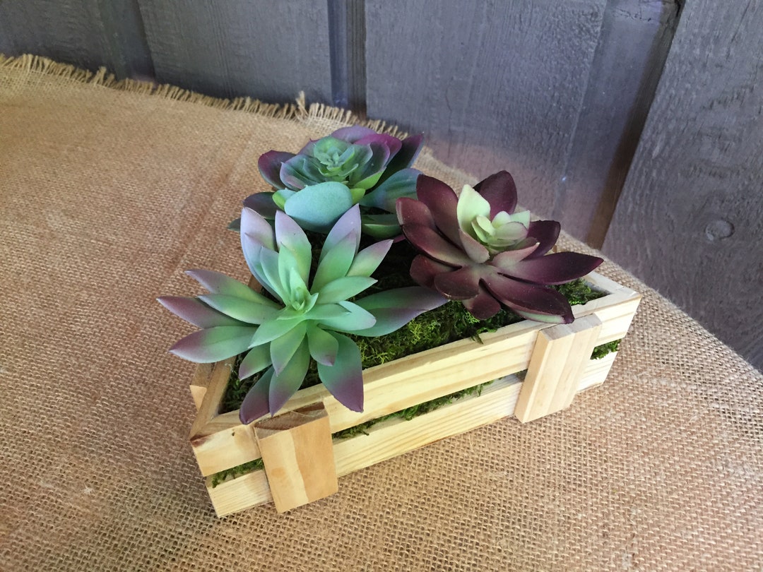 Faux Succulents in a Crate/ Farmhouse Succulents Arrangement/ Faux ...