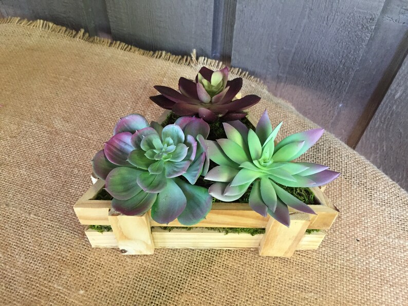 Faux Succulents in a Crate/ Farmhouse Succulents Arrangement/ Faux ...