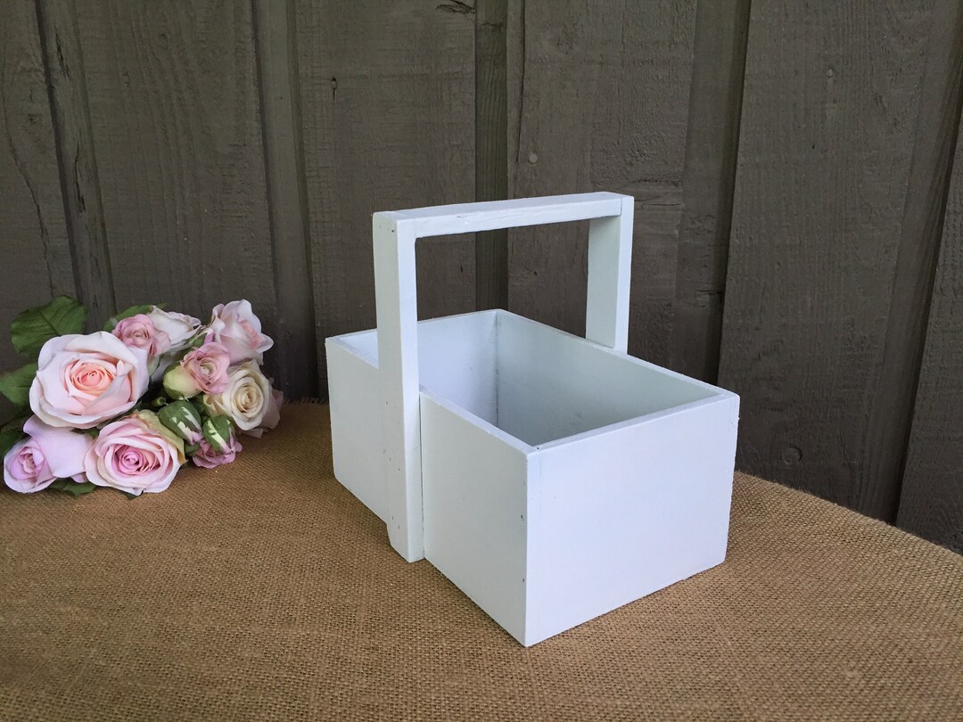 White Wood Box/ Flower Girl Basket/ White Basket/ Storage Box/ Pantry ...
