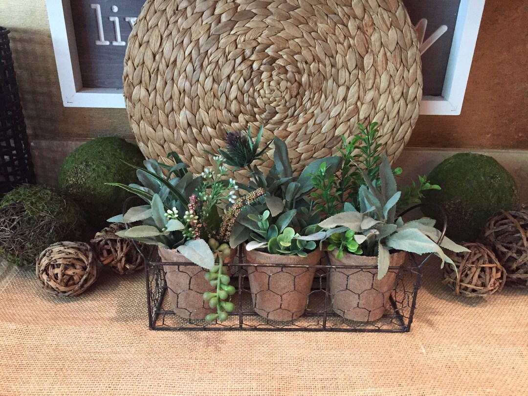 Trio of Pots With Greenery/ Greenery Pots/ Trio of Pots/ Shelf - Etsy