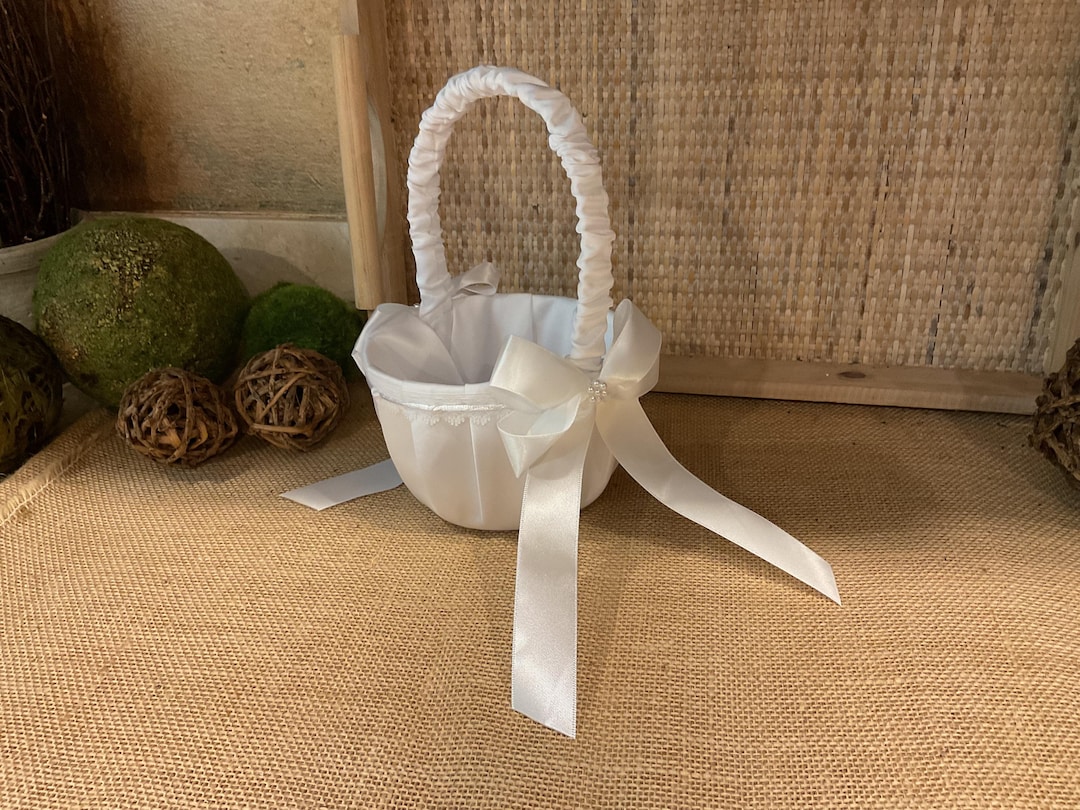 Satin Flower Girl White Toddler Wedding Basket With Bows - Etsy