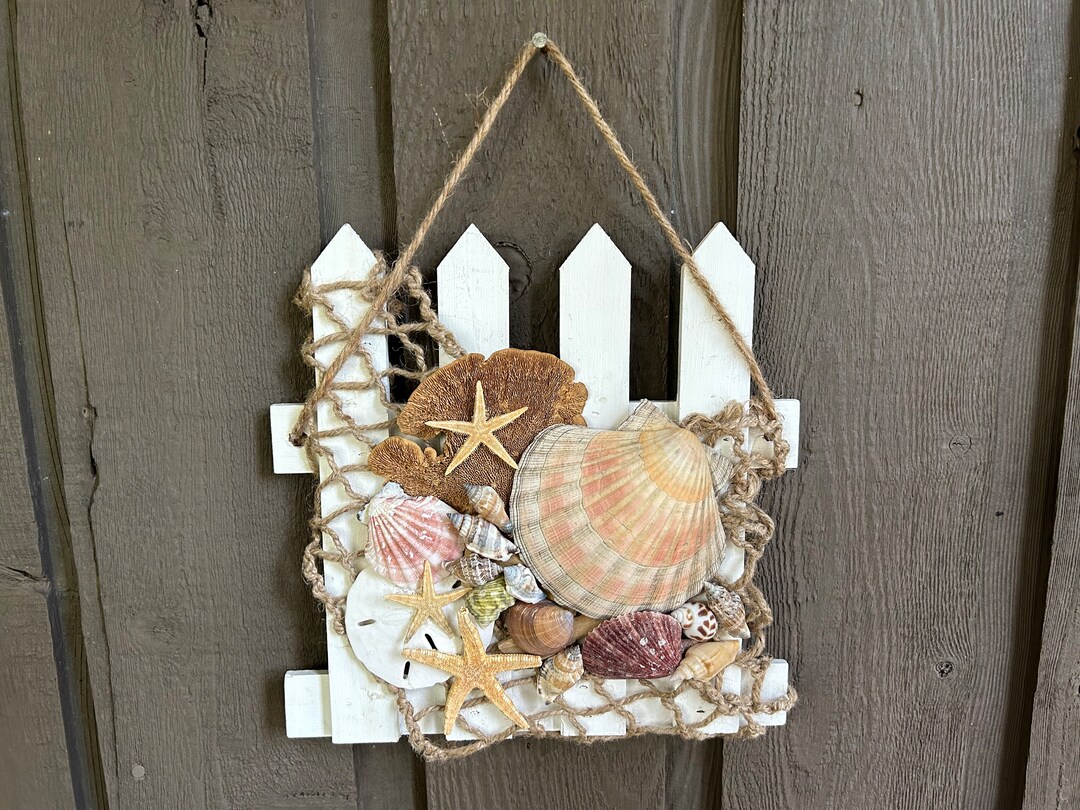 Sea Shell Decor Shell Art Hanging Sea Shell Art Beach Decor Cottage ...