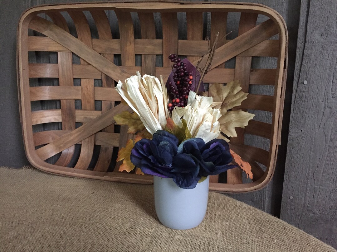 Fall Arrangement With Roses, Corn Husks and Fall Leaves Entryway ...