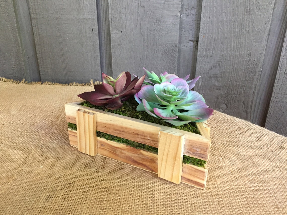 Faux Succulents in a Crate/ Farmhouse Succulents Arrangement/ | Etsy