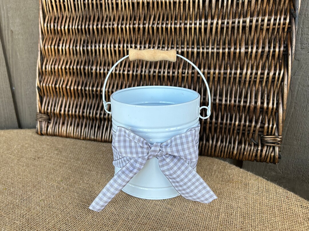 Flower Girl Pail With Ribbon and Bow White Farmhouse Pail Flower Girl ...