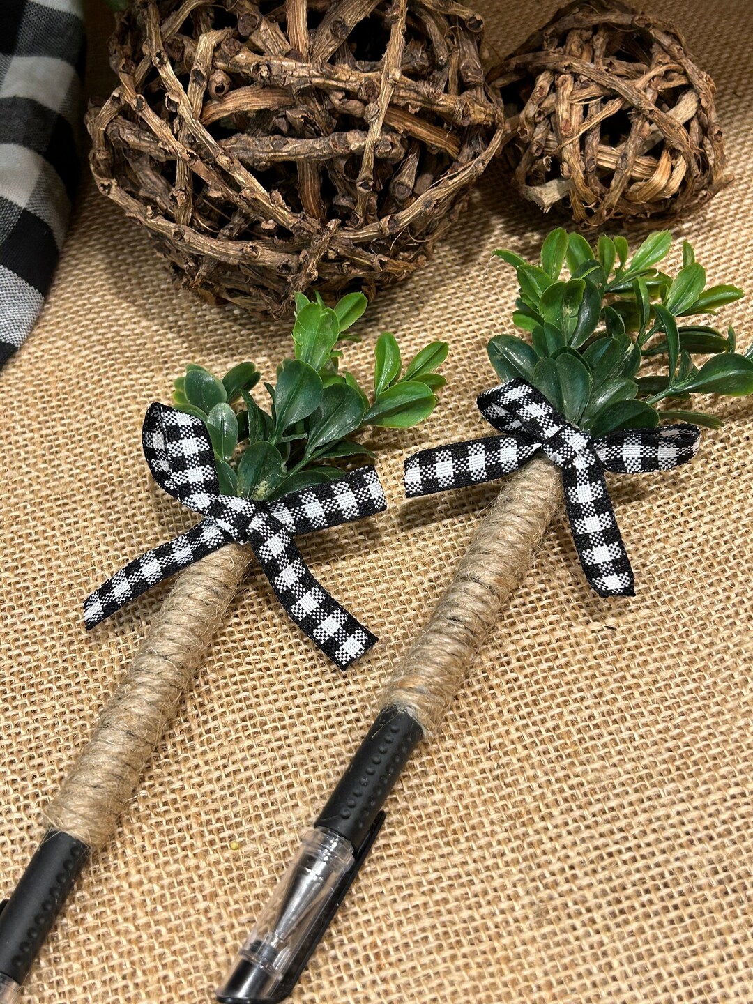 Farmhouse Style Gel Pens Boxwood Pens Wrapped With Jute Cottagecore ...