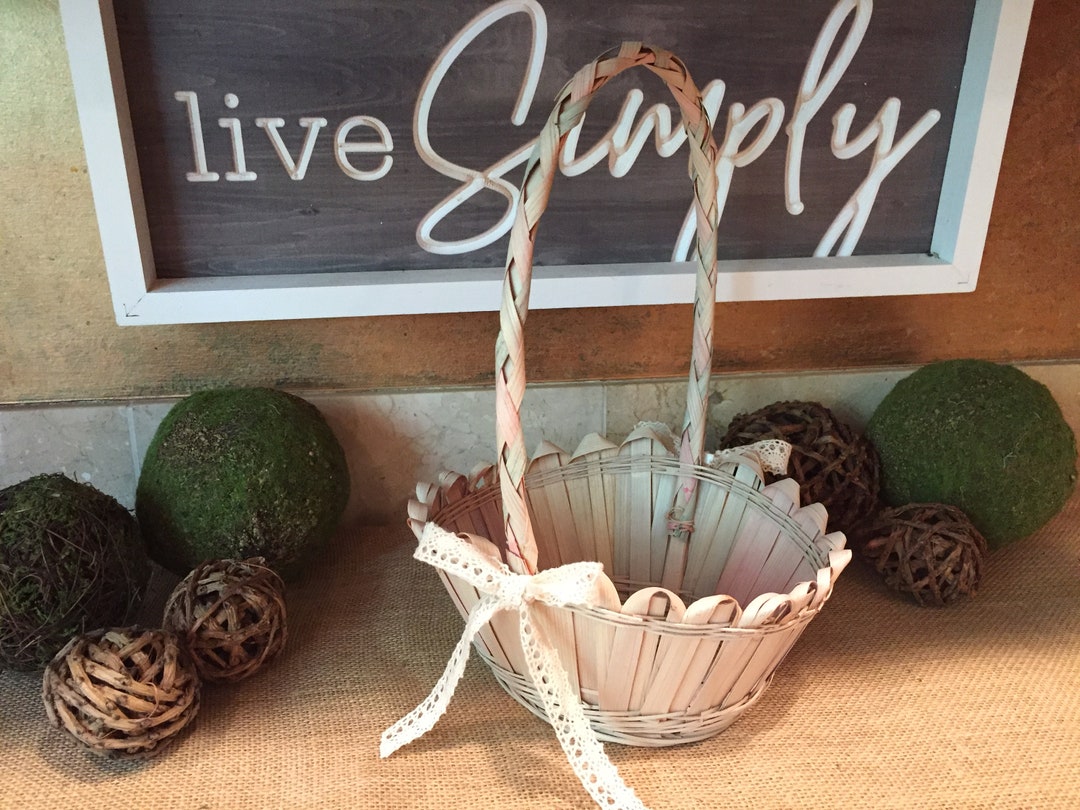 Vintage Flower Girl Basket/ Pastel Basket/ Wedding Basket/ Vintage ...