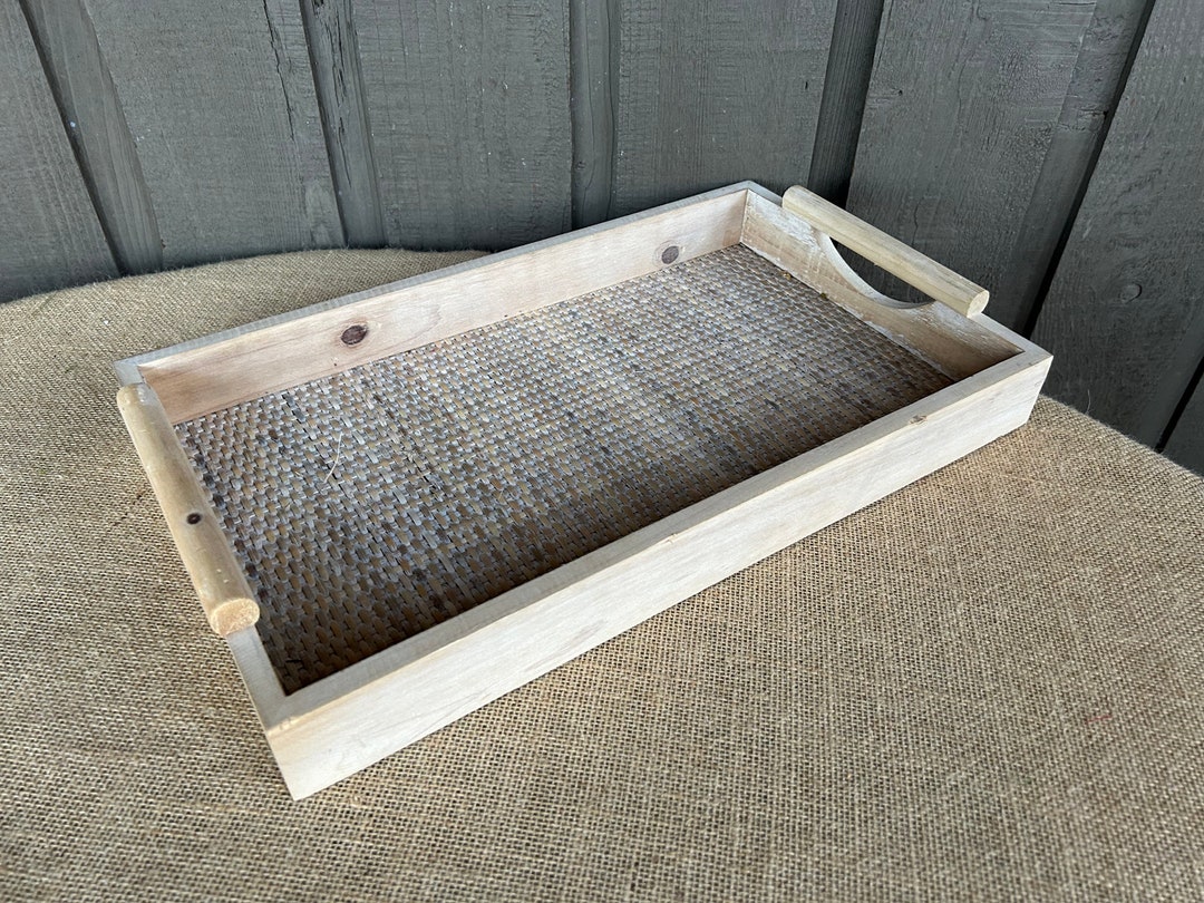 Vintage Rattan Tray/ Patio or Deck Tray/ Summer Tray Decor/ Rattan Tray ...
