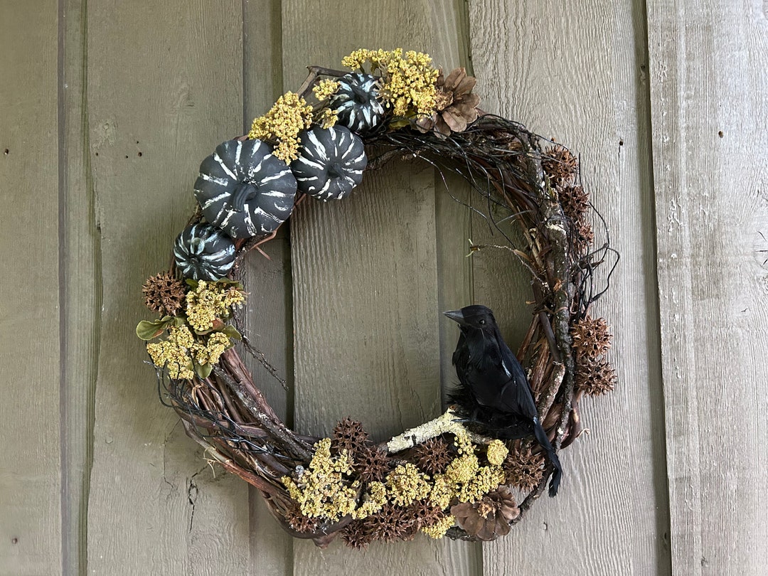 Halloween Wreath With Raven Front Door Decor for Halloween Spooky Crow ...