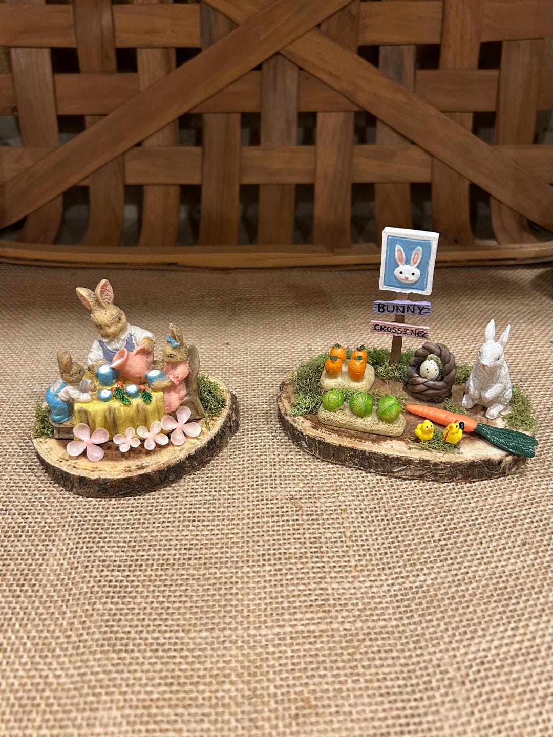 Set of Mini Bunnies on Wood Slice Easter Fairy Garden Decor - Etsy