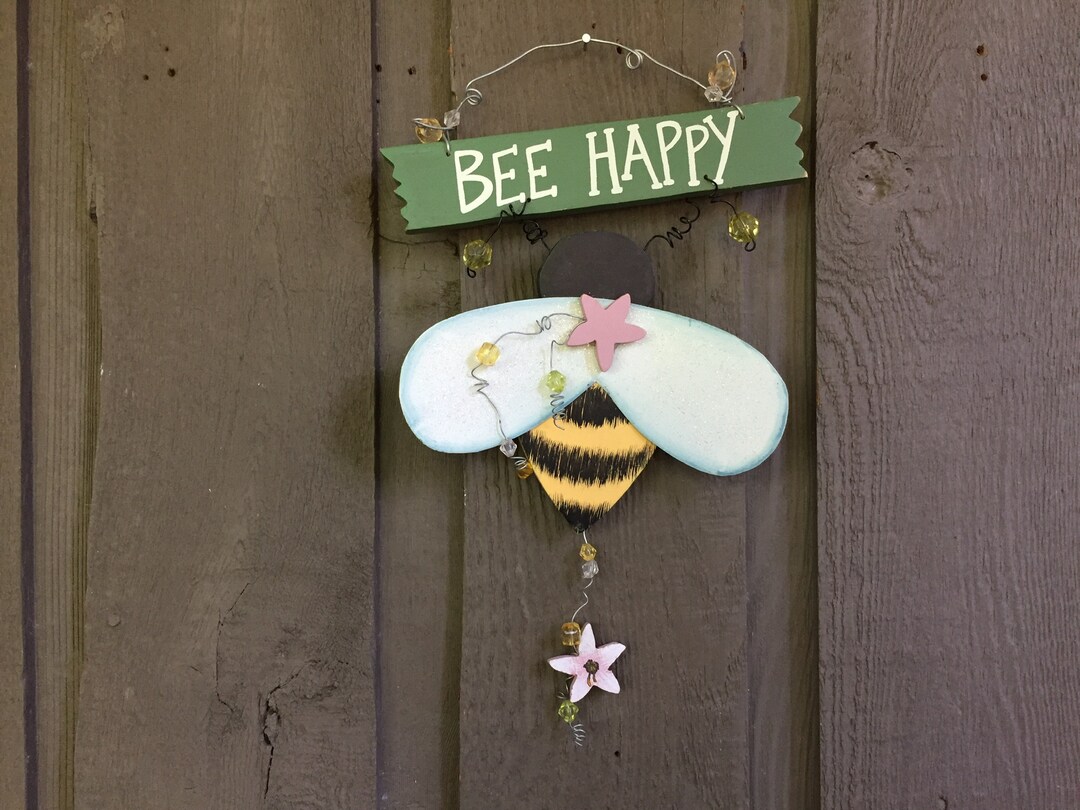 Bee Happy Wall Hanging Vintage Rustic Bee Decor Metal Bee Happy Sign ...
