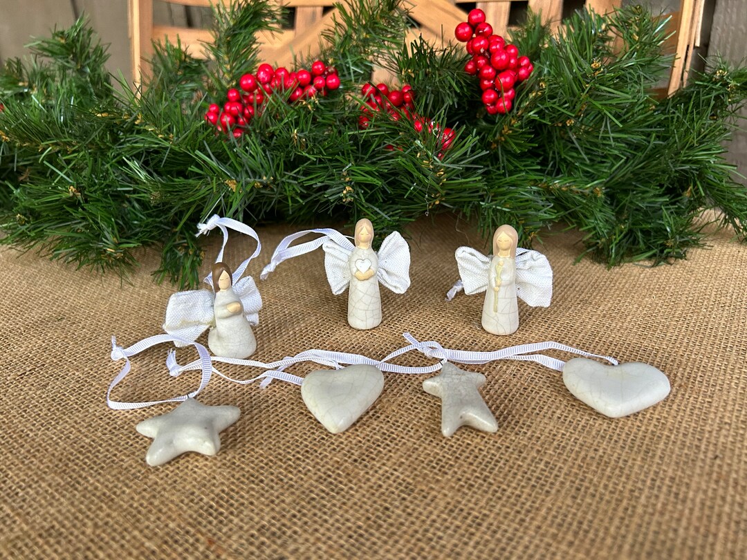 Small Clay Angels, Hearts and Stars/ Clay Ornaments/ Ornaments Made of ...